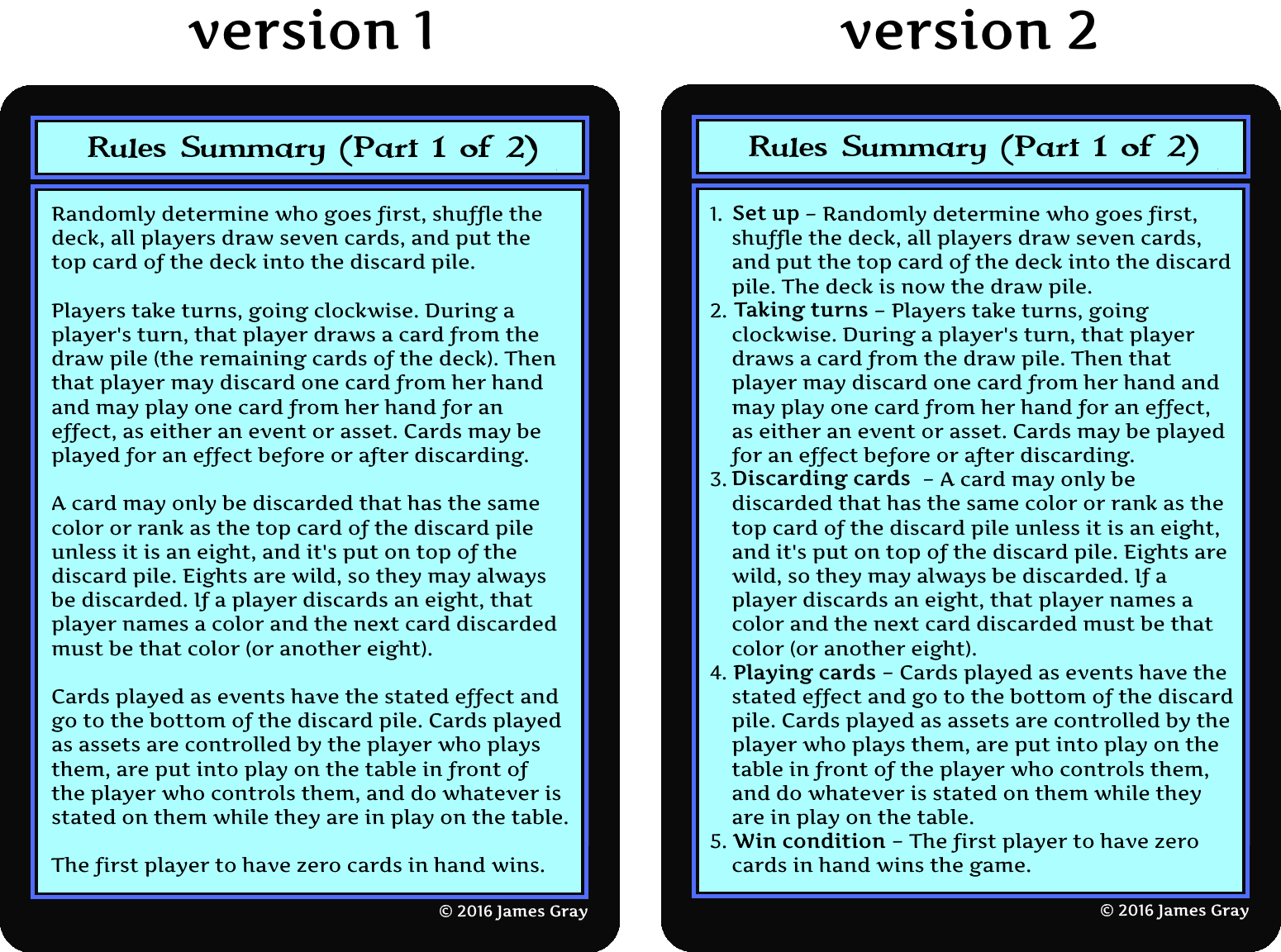 rules card options | Crazier Eights